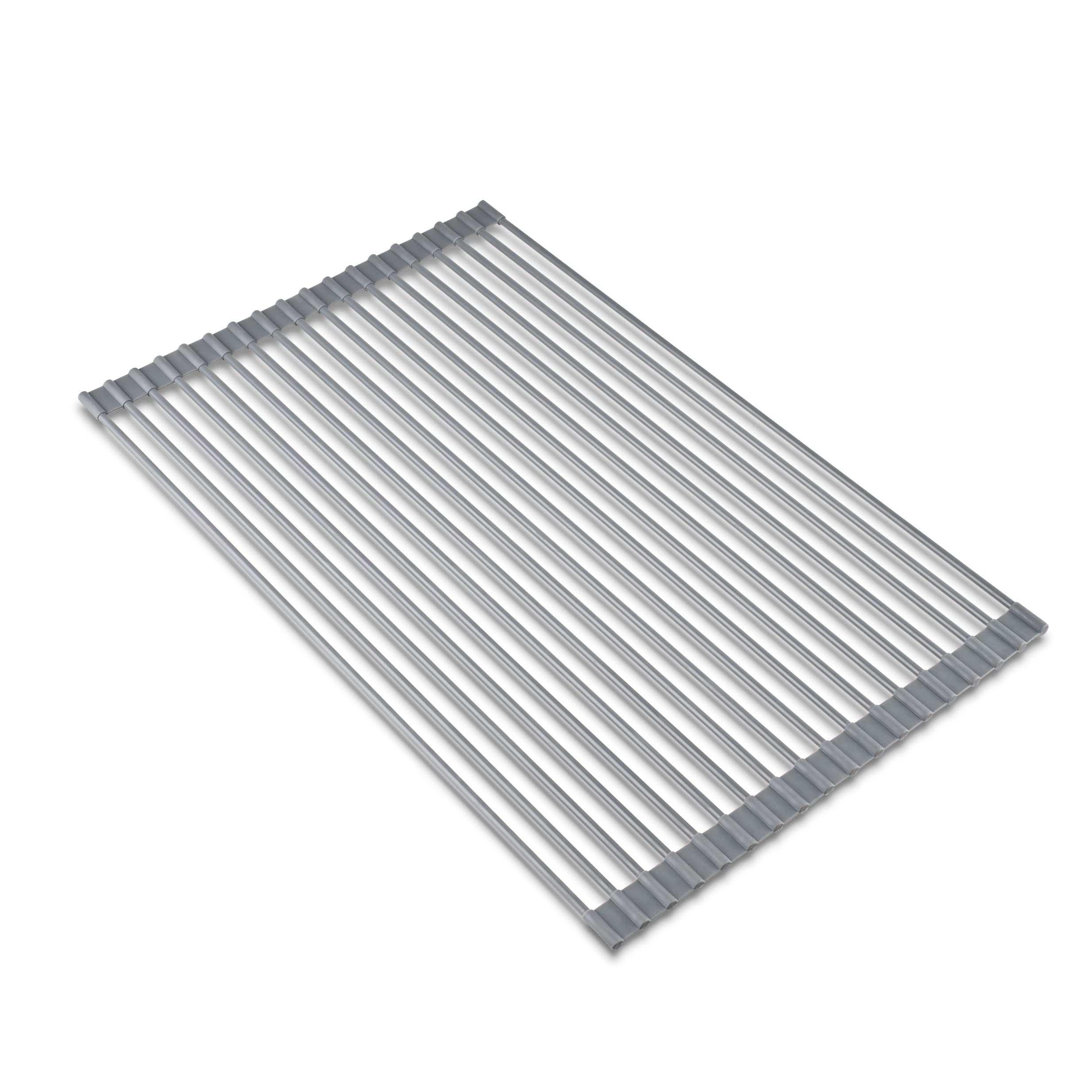 edge Roll Up Dish Drainer, Over The Sink Multi-Purpose Foldable Drying Rack with Caddy, Gray, Large - 20"x11"