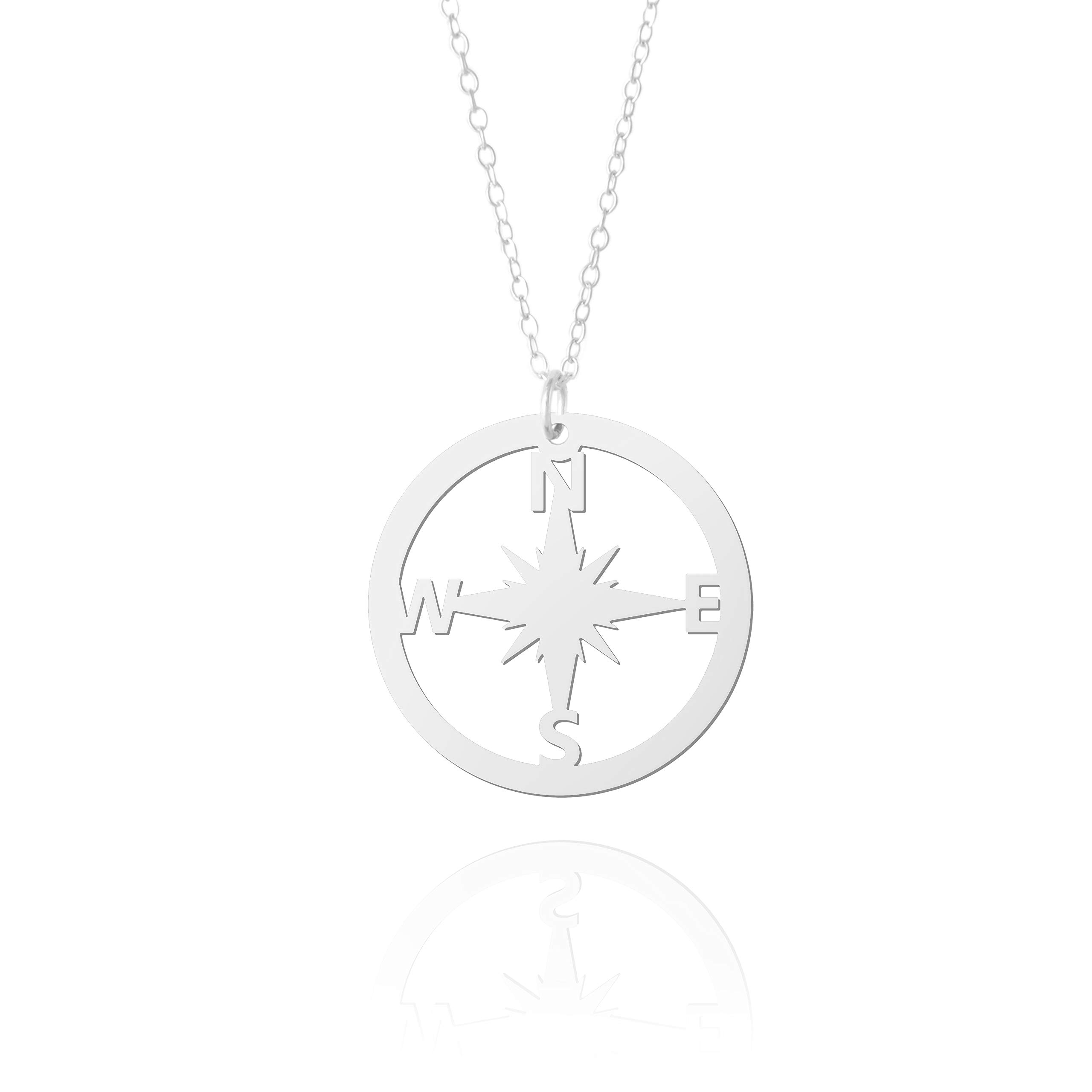 Compass Necklace - Dainty Long Distance Compass Necklace For Women (Silver Tone)