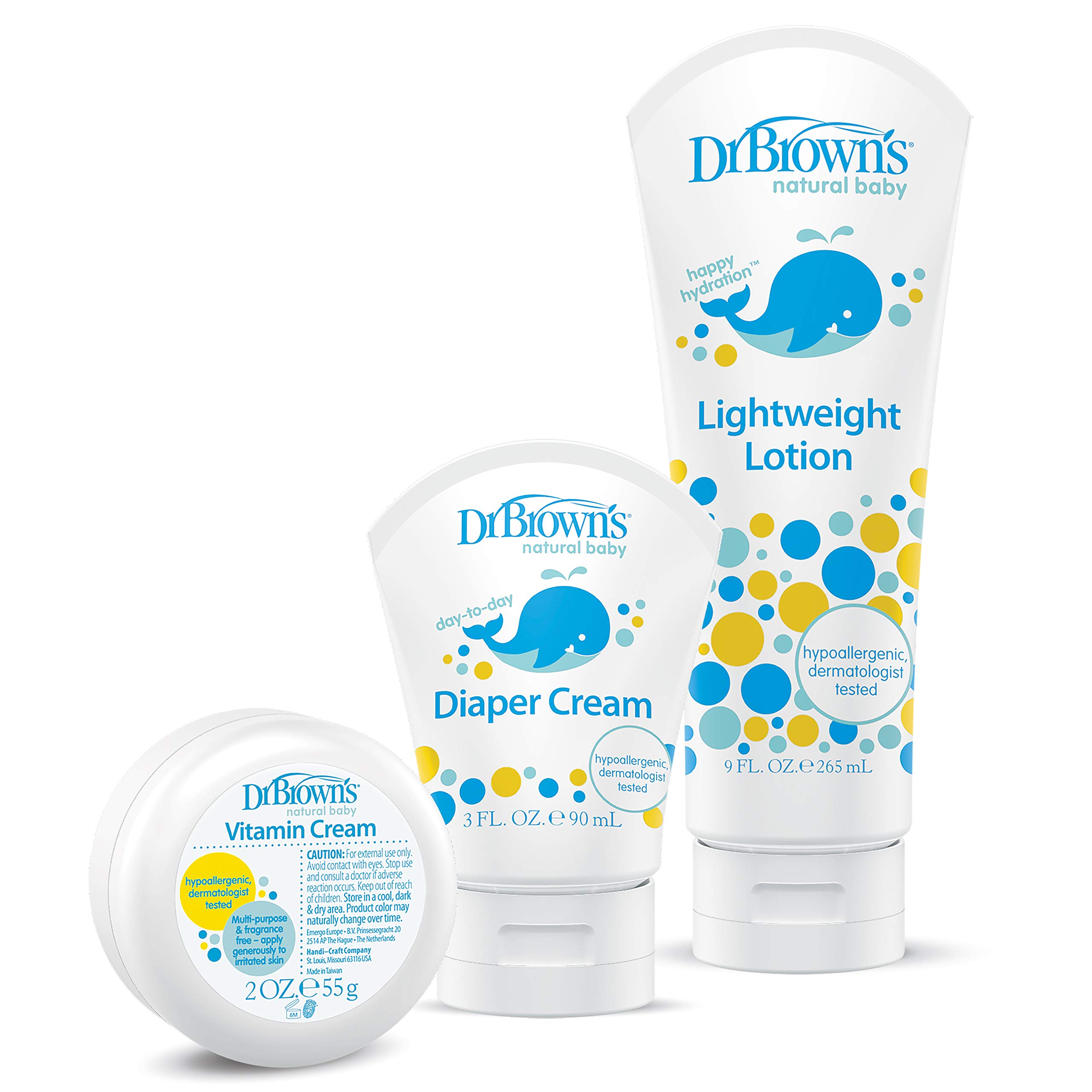 Dr. Brown’s Natural Baby Happy Hydration Set with Baby Lotion, Diaper Cream and Vitamin Cream