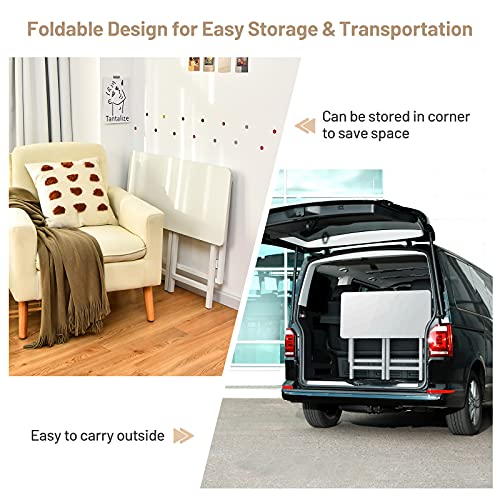 COSTWAY Folding Computer Desk, Simple Modern Writing Desk for Small Space, Space Saving Compact PC Laptop Study Workstation for Home Office, Easy Assembly, White