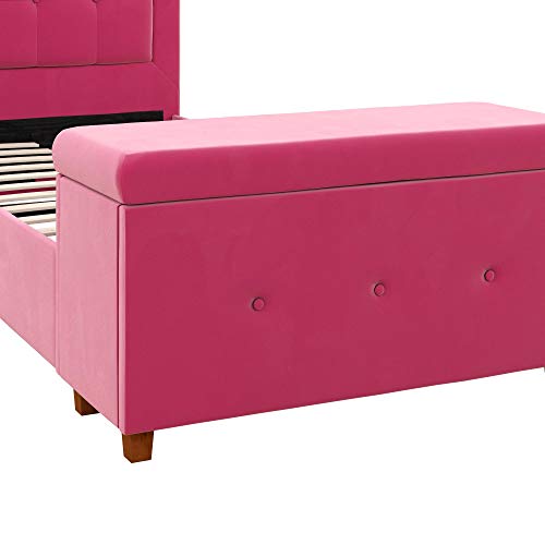 DHP Davina Upholstered Bed with Storage Chest for Kids, Twin Size, Pink Velvet