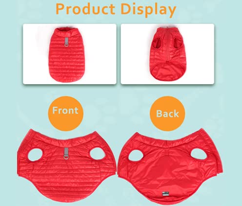 Vest Dog Jacket Ultra Thin Zip Up Wind Breaker with D Ring Leash - Cozy Waterproof Windproof Warm Dog Jacket - Dog Coats for Small, Medium, Large Dogs, for Indoor and Outdoor Use (Small, Red)