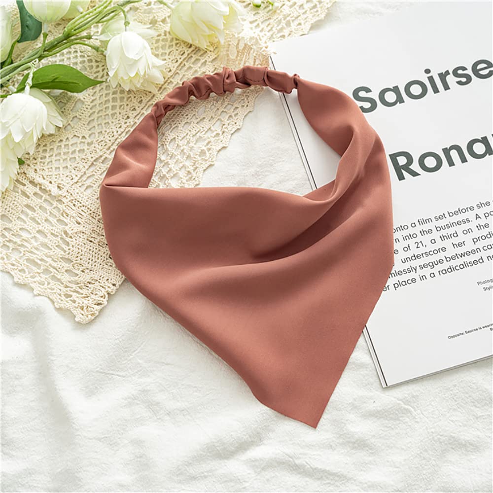 DINPREY Elastic Hair Scarf Headband for Women Bandana Headbands for Women Chiffon Head Kerchief Boho Scarf Bandanas with Hair (8 Colors Solid A)
