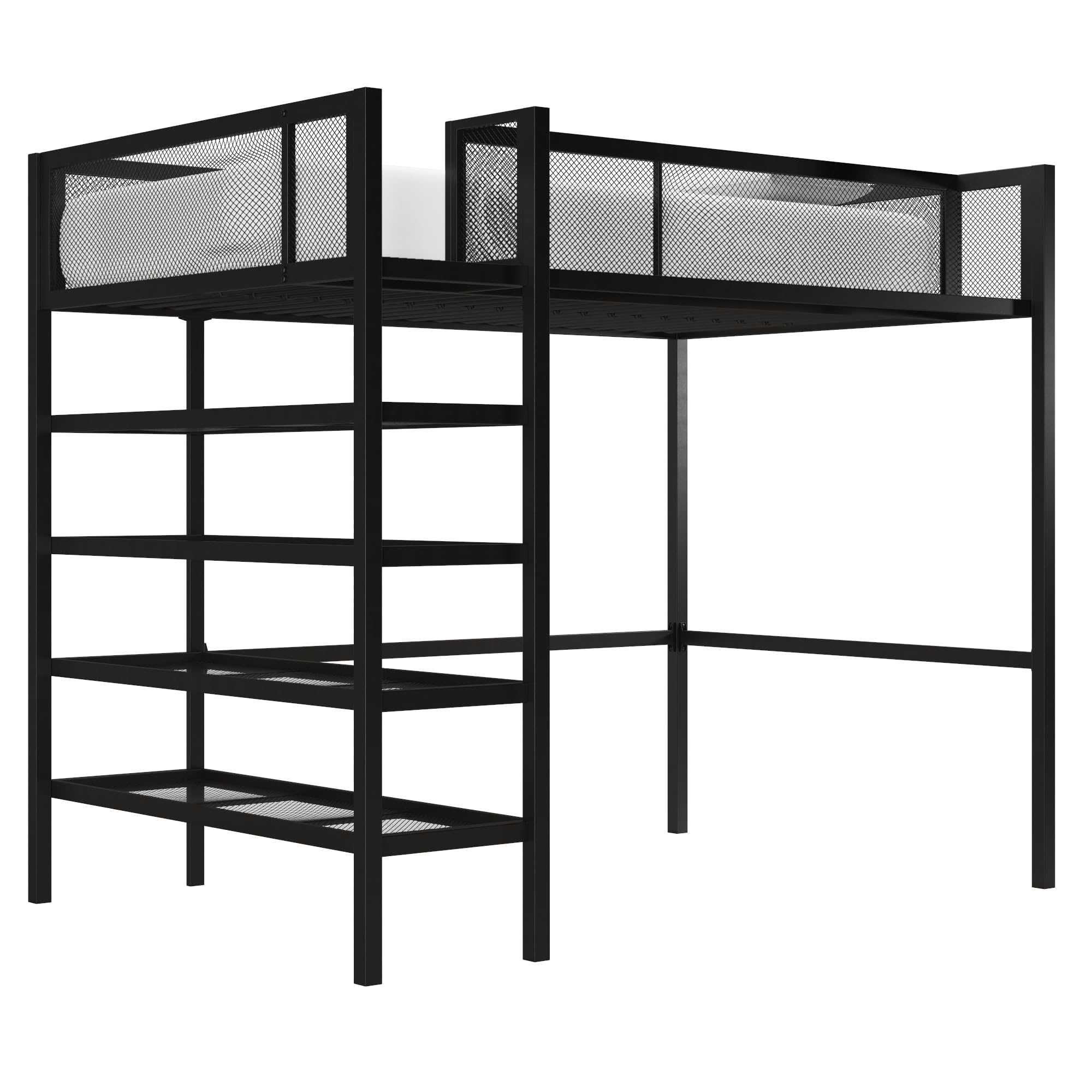 DHP Tiffany Metal Storage Bookcase, Twin Bunk Bed, Silver Loft