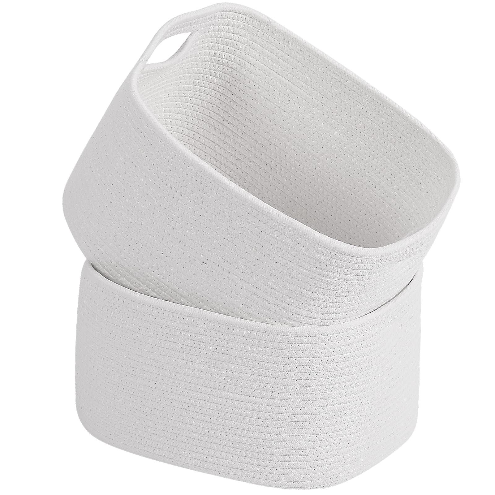 ECDYQXVU Cotton Rope Storage Baskets 15x10x9 in, Decorative Woven Baskets for Storage, Collapsible Storage Bins Organizer for Nursery, Laundry, Towel, Clothes, Books (2 Pack, White)