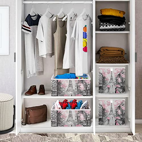WELLDAY Storage Basket Pink Paris Tower Foldable 11 x 11 x 11 in Cube Storage Bin Home Decor Organizer Storage Baskets Box for Toys, Books, Shelves, Closet, Laundry, Nursery