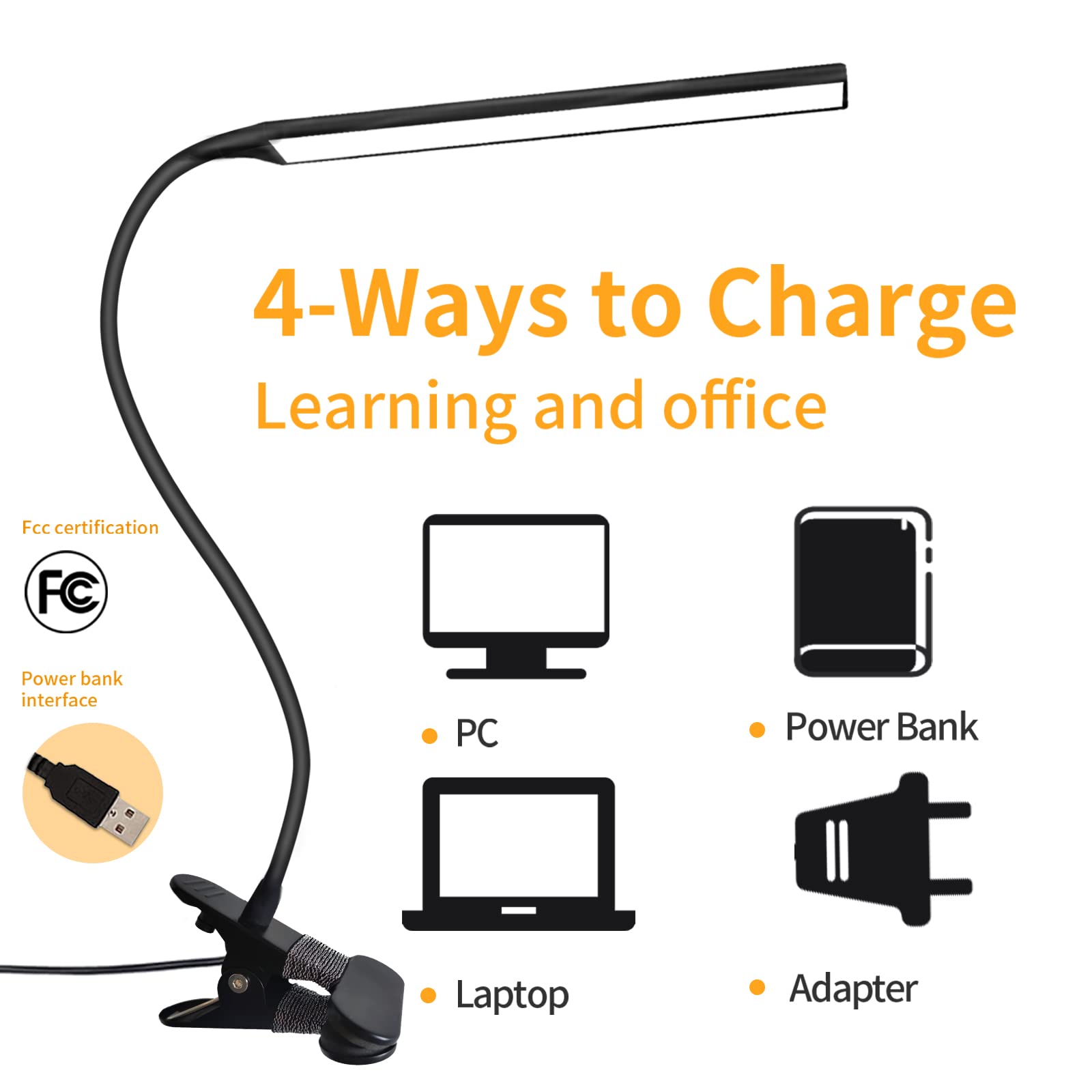 ECHEAIO Clip on Light LED Desk Lamp with Clamp Eye-Caring Dimmable Reading Light for Headboard,3 Modes 10 Brightness, Flexible Gooseneck Book Light Memory Function Desk Lamps for Home Office