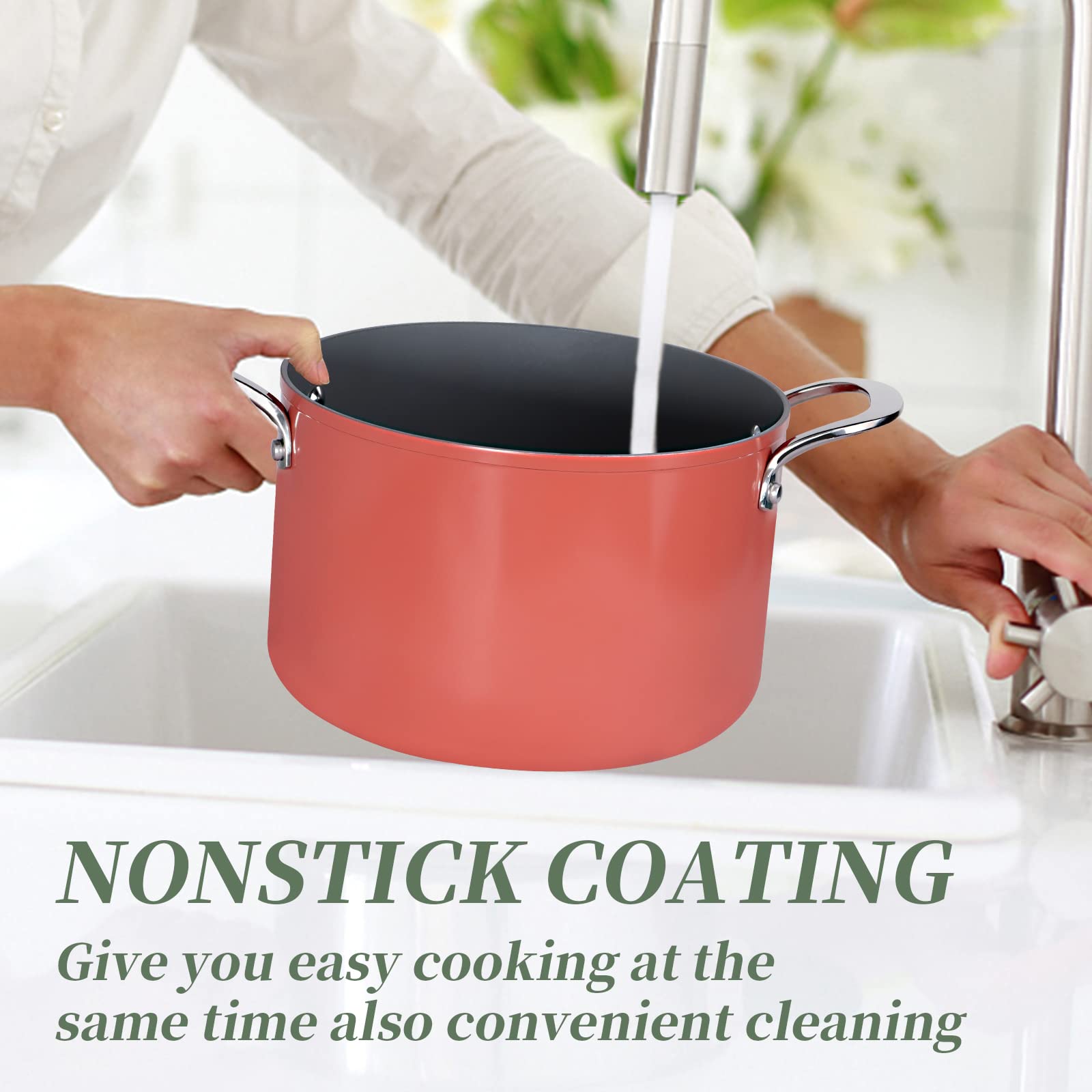 Flamingpan 5.5 Quart Nonstick Stock Pot, Ceramic CoatingStockpot, Casserole Oven Safe & Easy to Clean,Stock Pot Suitable for Any Cooktop & Dishwasher,Durable for Using, Pot for Kitchen & Dinning