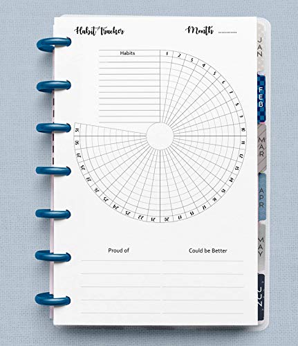 Habit Tracker Inserts for 9-Disc Planners (7 x 9.25 inches), Resolution Tracker, Habit Log, Monthly Habit Planner Refill, 12 Months Supply