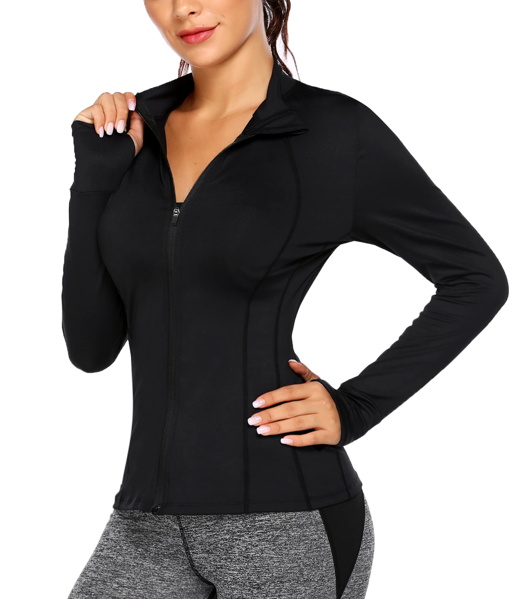 COOrun Womens Sports Jacket Workout Zip Up Jackets Thumb Hole Track Tops Warm Up Active Coats Running Yoga Training
