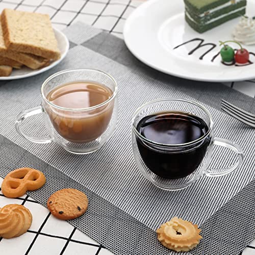 Douria Double Walled Glass Coffee Mugs, Clear Espresso Cups, Coffee tea Mugs Set, Iced Coffee Cup, Glass Mugs for Hot Beverages, Premium Glasses Set, Each 200ml (7Ounces./Set of 2)