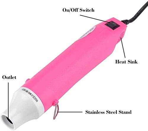 Wellshine Bubble Buster Tool for Making Epoxy Glitter Tumblers, Mini Portable Heat Gun for DIY Acrylic Resin Cups Tumblers Embossing Shrink Wrapping Paint Drying Crafts Electronics DIY (Pink)