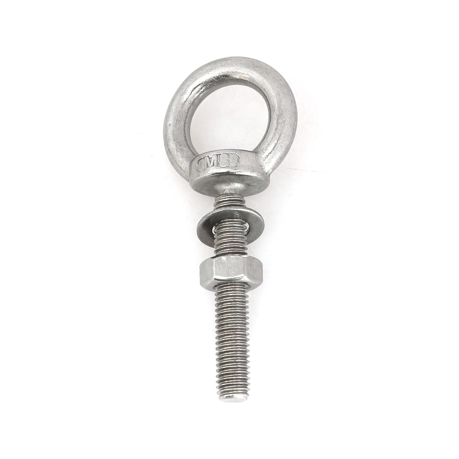 heyous 2pcs Stainless Steel Eye Bolt Kit M8x50mm Male Thread Machinery Shoulder Lifting Ring Eye Bolt with Washers