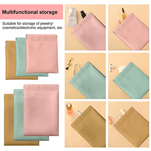 muchly 6Pcs Soft PU Leather Jewelry Travel Bag- Pocket Cosmetic Bag- Portable Jewelry Organizer for Jewelry,Cosmetics, Headphones (3 colors)