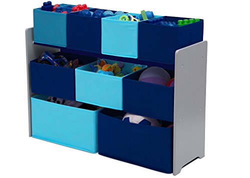 Delta Children Deluxe Multi-Bin Toy Organizer with Storage Bins - Greenguard Gold Certified, Grey/Blue Bins