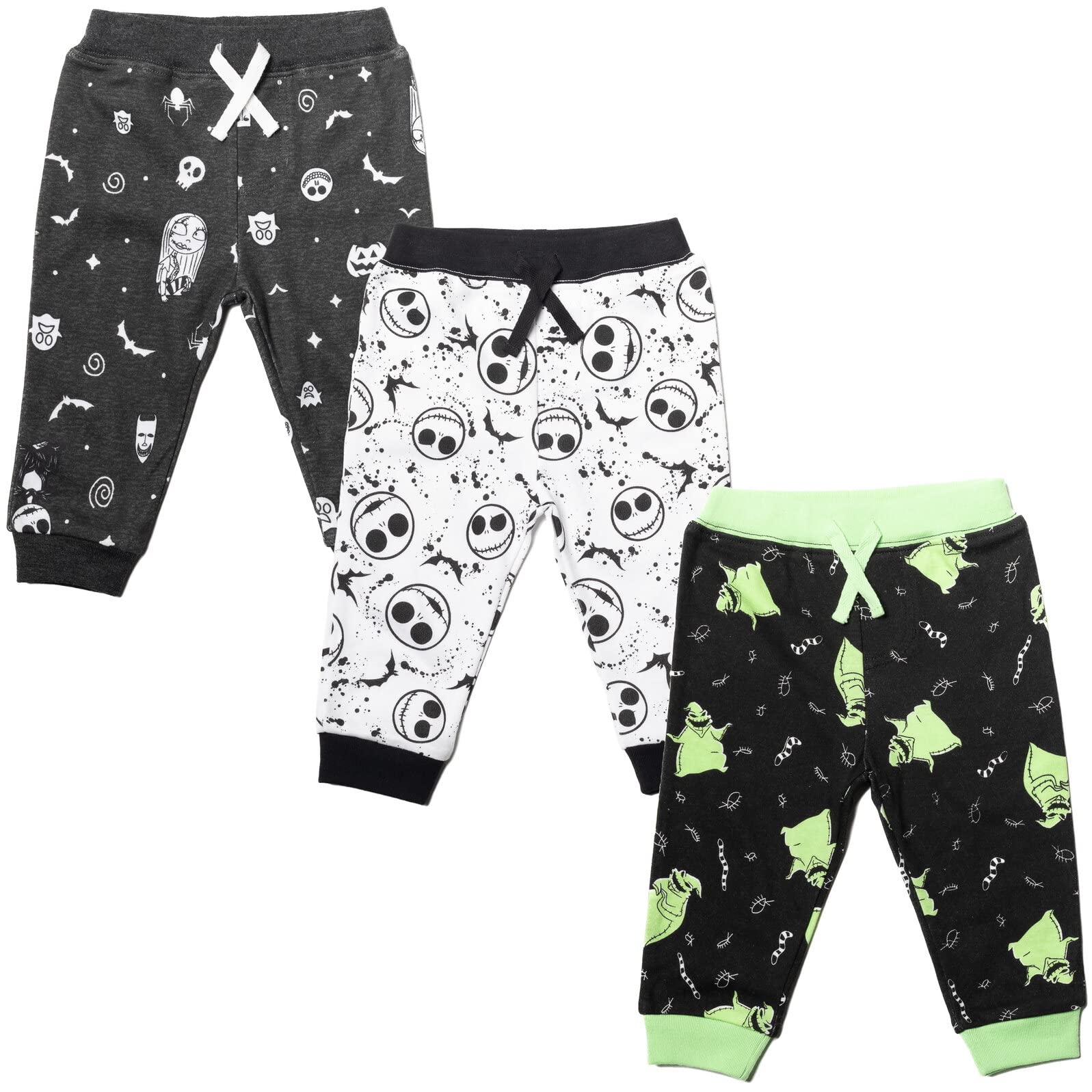 Disney Nightmare Before Christmas Jack Skellington Sally Newborn Baby Boys 3 Pack Jogger Pants Gray/White/Black 3-6 Months