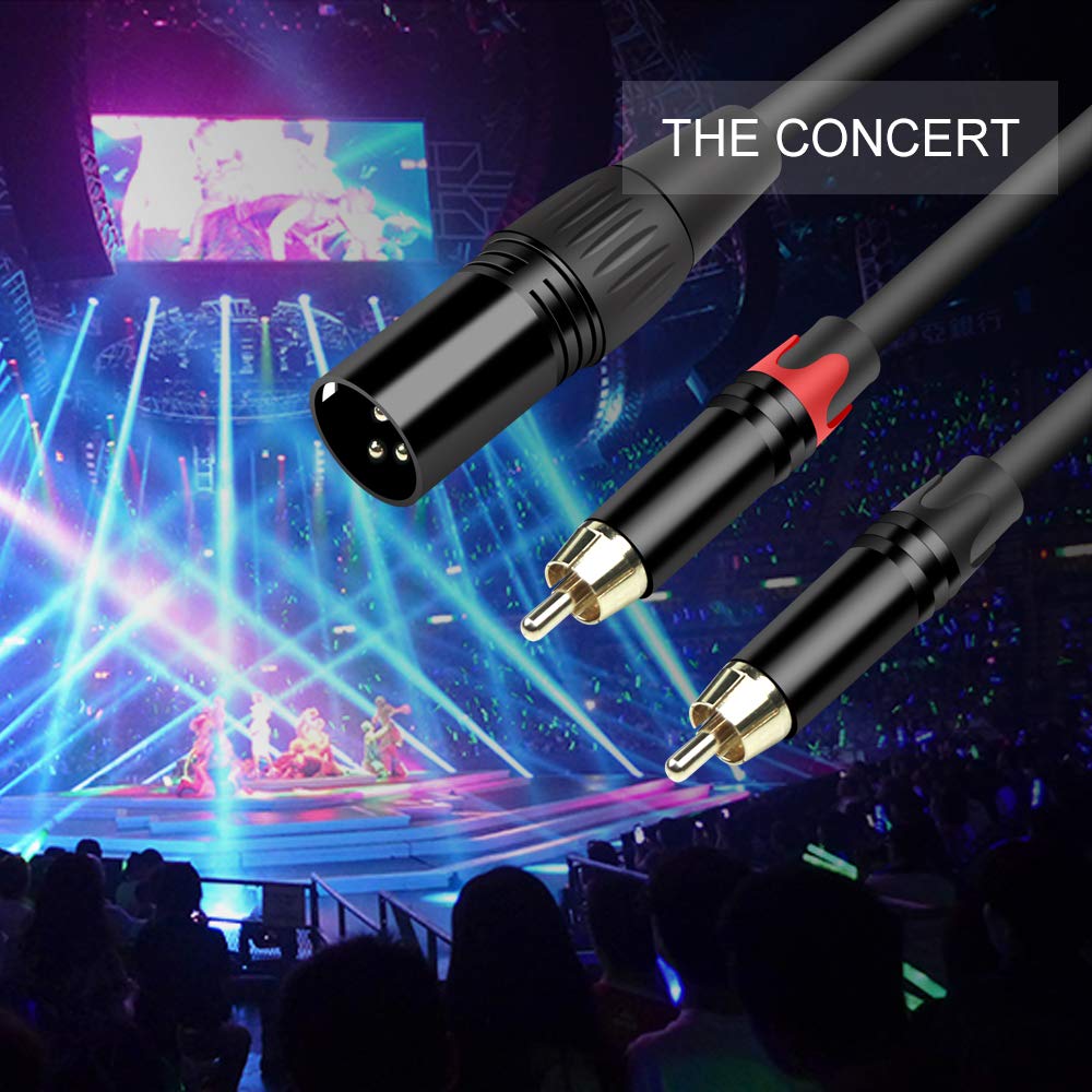 Devinal Dual RCA to XLR Y-Cable, Unbalanced XLR Male Y Splitter Patch Cord, 2 Phono Plug to 1 XLR Adapter Interconnect Duplicator Lead Cable Connector, Heavy Duty Baking Paint 15 feet