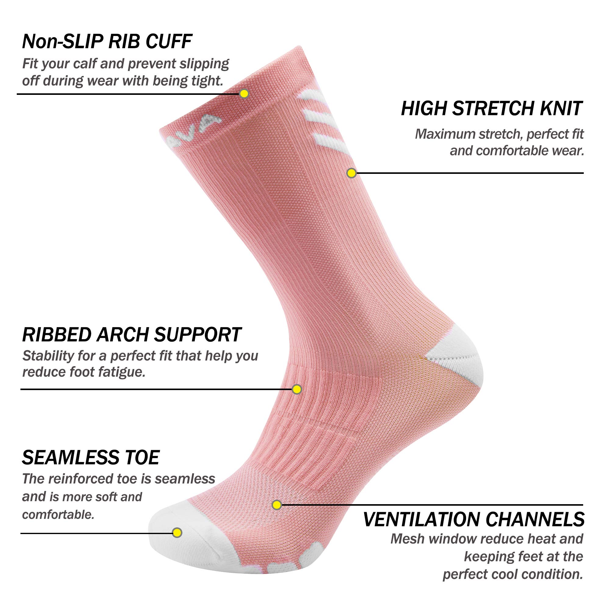 DOVAVA Dri-tech Compression Crew Socks 15-20mmHg (4 Packs) Quick Dry Athletic Running Socks for Support and Circulation (Small-Medium, Pink-White-Pink)
