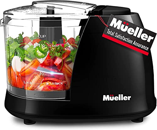 Mueller Mini Food Processor, Electric Food Chopper, 1.5-cup Meat Grinder, Mix, Chop, Mince and Blend Vegetables, Fruits, Nuts, Meats, Stainless Steel Blade, Black