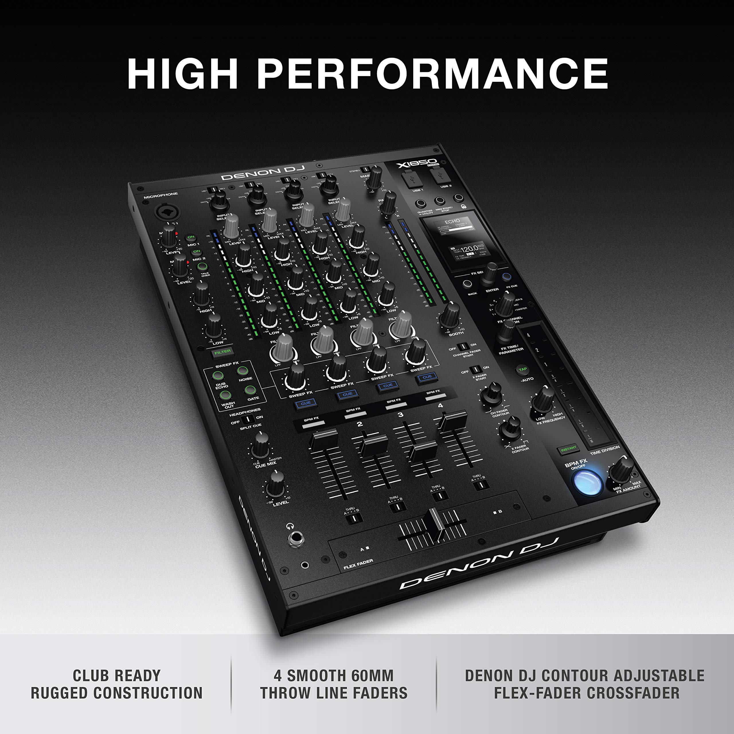Denon DJ X1850 PRIME – Professional 4 Channel Digital DJ Mixer With USB, Digital and Switchable Phono/Line Inputs Plus Built-In DJ FX