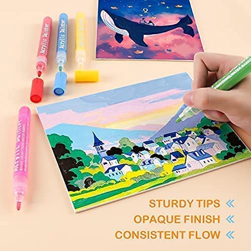 Emooqi Acrylic Paint Pens, 12 Colors Waterproof Paint Art Marker Pen Set for Rock Painting, DIY Craft Projects, Ceramic, Glass, Canvas, Mug, Metal, Wood, Easter Egg