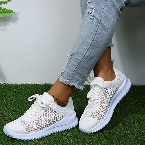 FASDNENDYS Women Lightweight Running Shoes Athletic Walking Light Weight Biking Shoes White