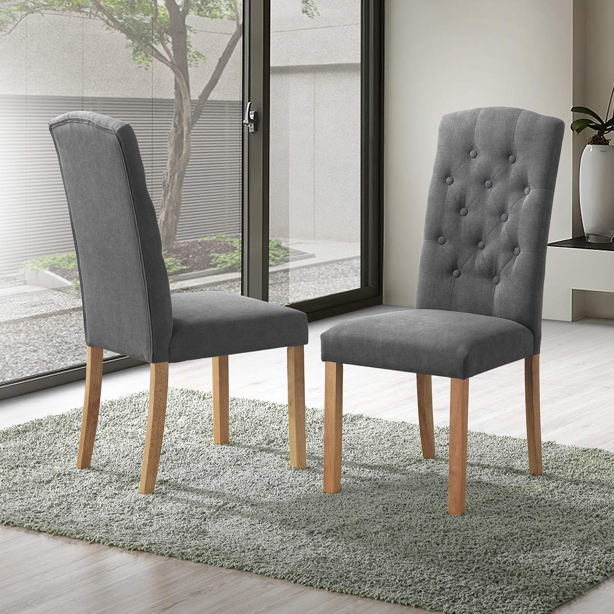 COSTWAY Set of 2 Dining Chairs, Ergonomic Design PU Leather Upholstered, Wear-Resistant Armless Leisure Chair with Foot Pads for Home Office Kitchen (Nature)