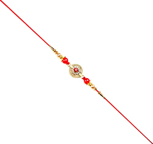 Lumba Rakhi for Brother & Bhabhi Set / Bhaiya Bhabhi Rakhi Thread Jodi Kundan Rakhi Combo (Design 1, Standard)