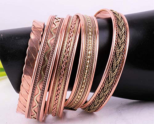 Crocon Exclusive Tibetan Copper Adjustable Bangle Bracelets set of 5 Indian pattern Unisex Yoga Jewelry Spiritual Gorgeous Collection Ideal Gift