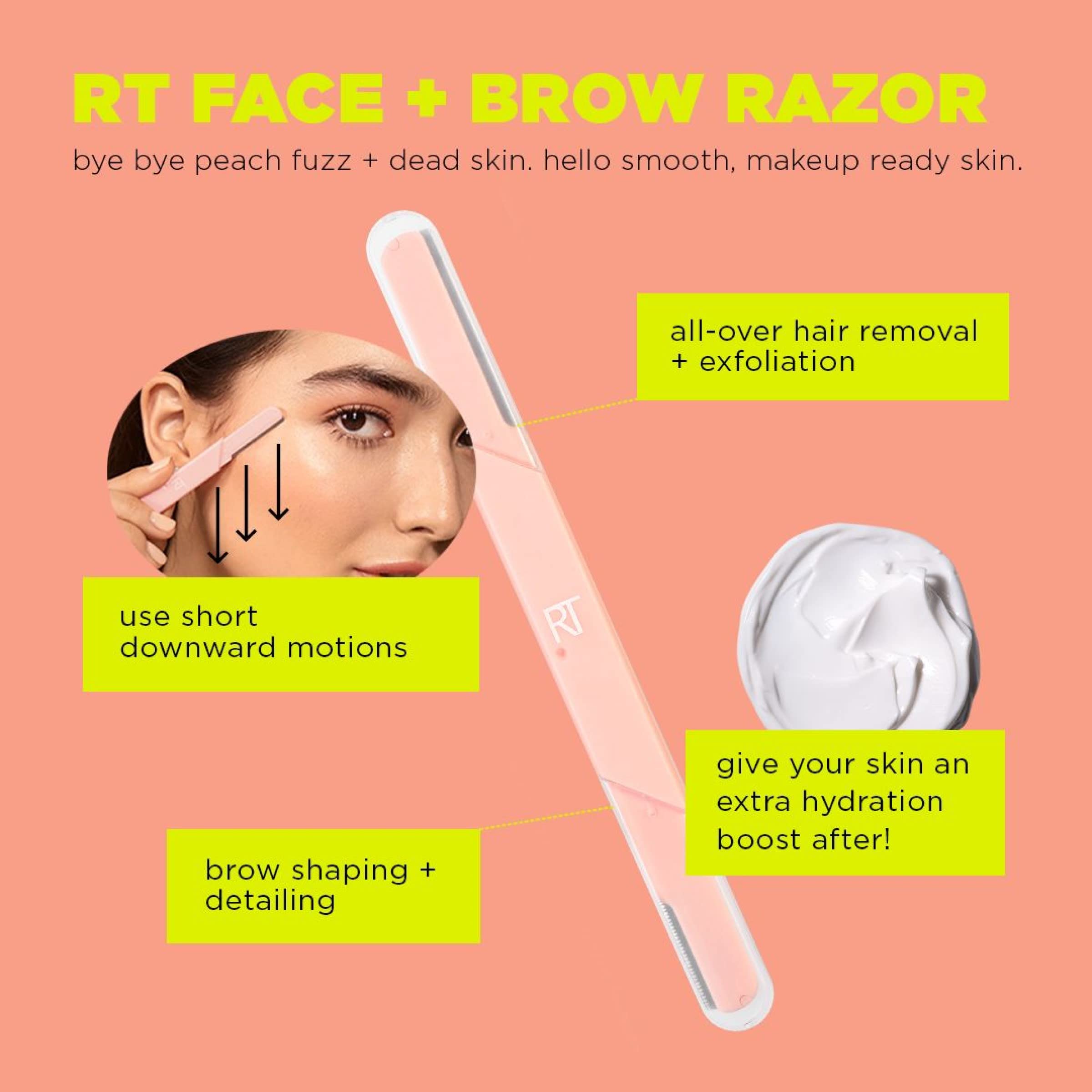 Real Techniques Face and Brow Razors, Dual Ended, Exfoliating Dermaplaning, Women's Face Razor, Multipurpose Facial Razors, Precision Trimming for Peach Fuzz, Dermablading, Multiuse, 3 Piece Set