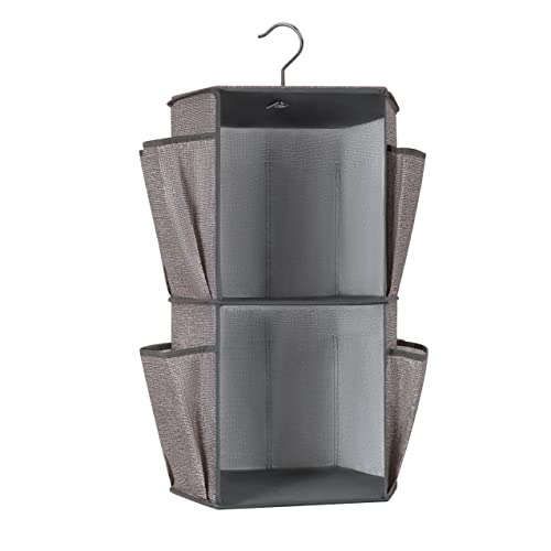 Libeder 2-Tier Rotating Closet Organizer, Hanging Closet Organizers and Storage with 12 Pockets, Closet Hanging Shelf Organizer, Shoe Organizer for Closet Small Space, Grey