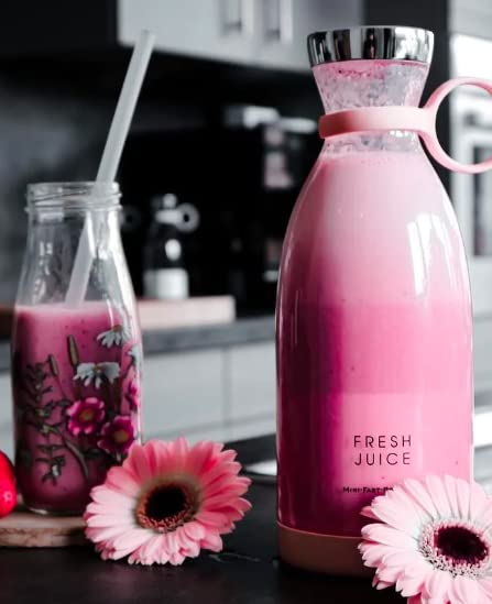Fresh Juice Portable Blender Smoothie Personal Size Blender, Portable Blender, Battery Powered USB Blender (Pink)