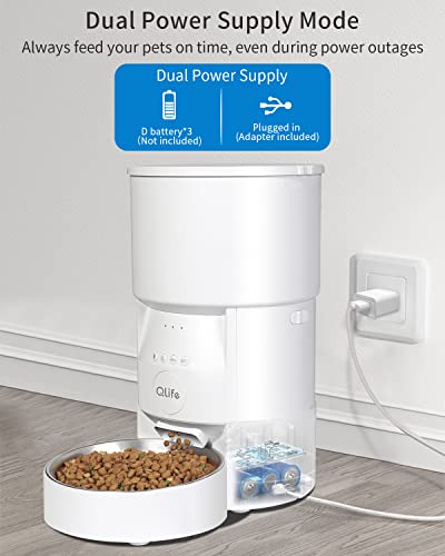 QLIFE Automatic Cat Dog Feeder: Dry Food Dispenser for Dog, Auto Pet Feeder, Portion Control Automatic Dog Feeder (White WiFi, 3L)