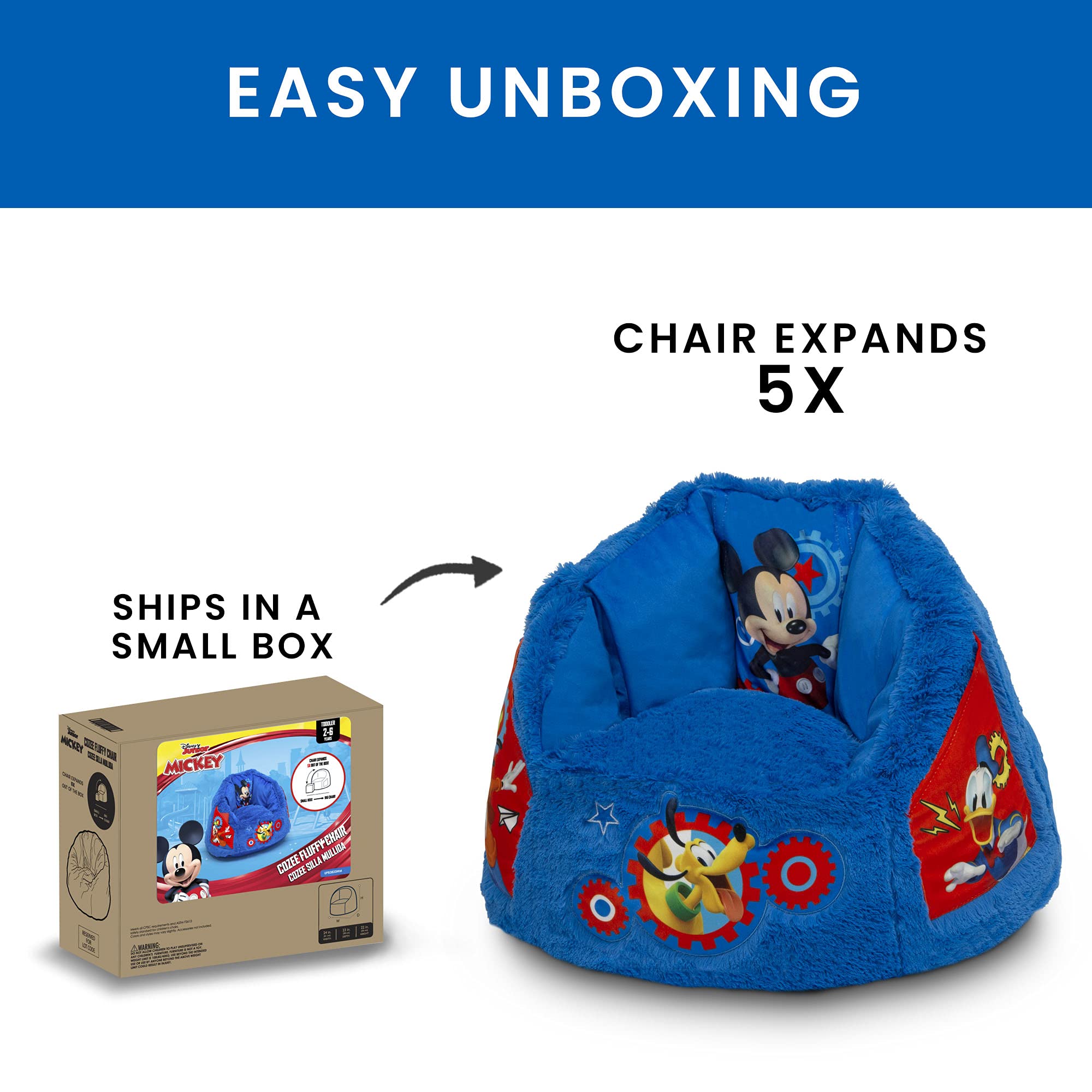 Delta Children Disney Mickey Mouse Cozee Fluffy Chair, Toddler Size (for Kids Up to 6 Years Old)