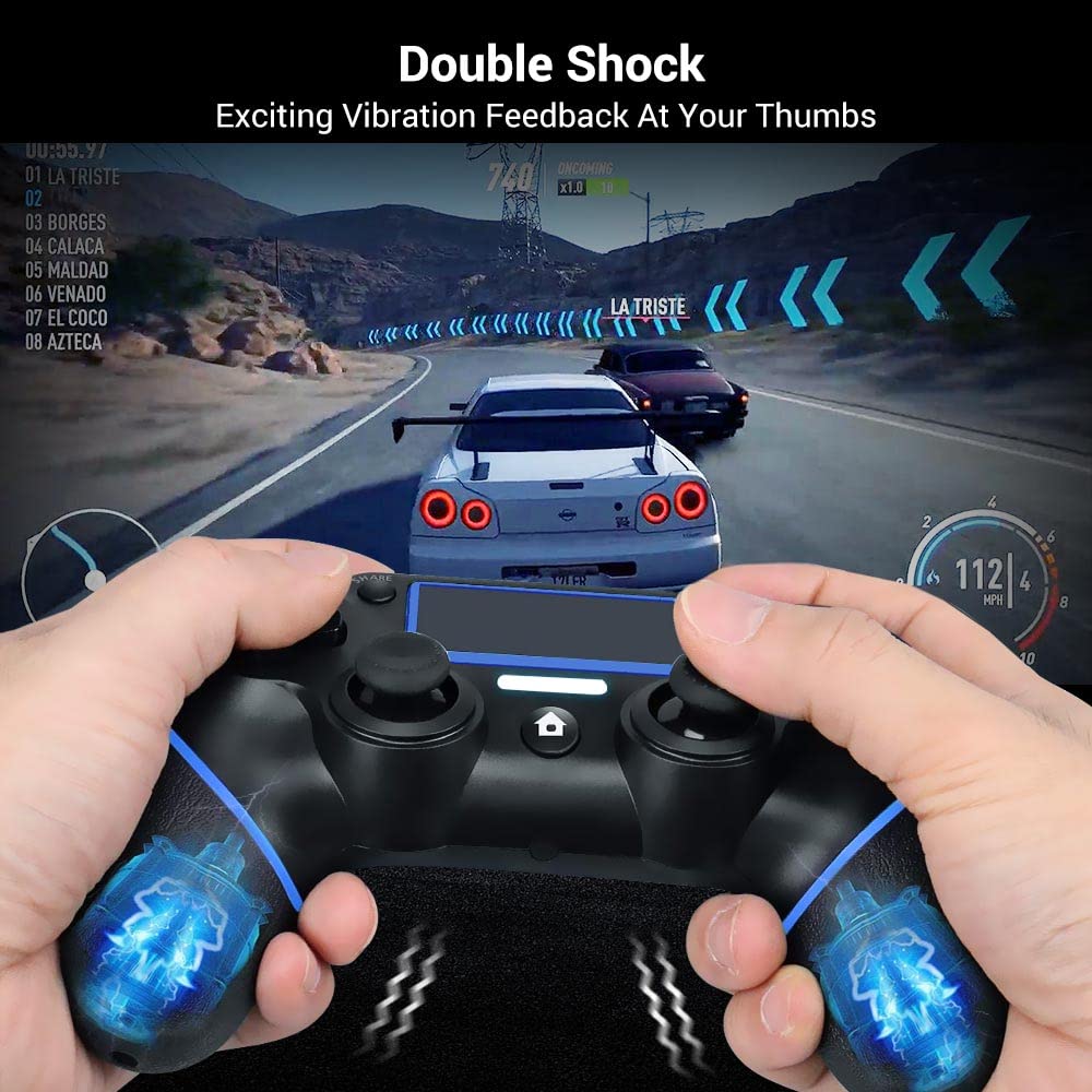 EFFUN Wired Gaming Controller for PS4, Remote Control for Sony Playstation 4 Pro Slim PC, Double Shock Analog Joysticks, Plug and Play, 6.9 ft Cable, Slip-Proof Grip, Black/Blue, Gifts for Men
