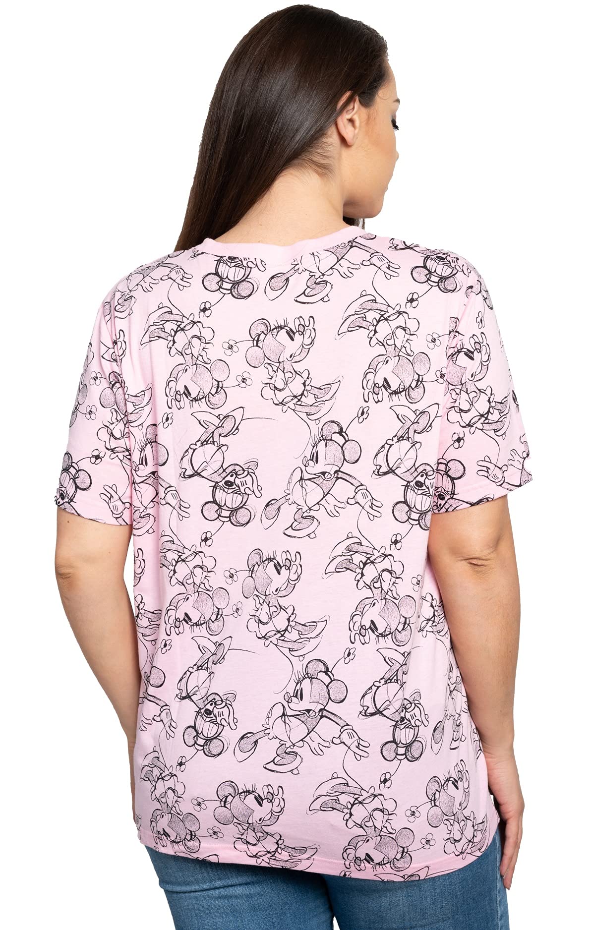 Disney Plus Size Womens T-Shirt Minnie Mouse All Over Print (Pink, 3X)