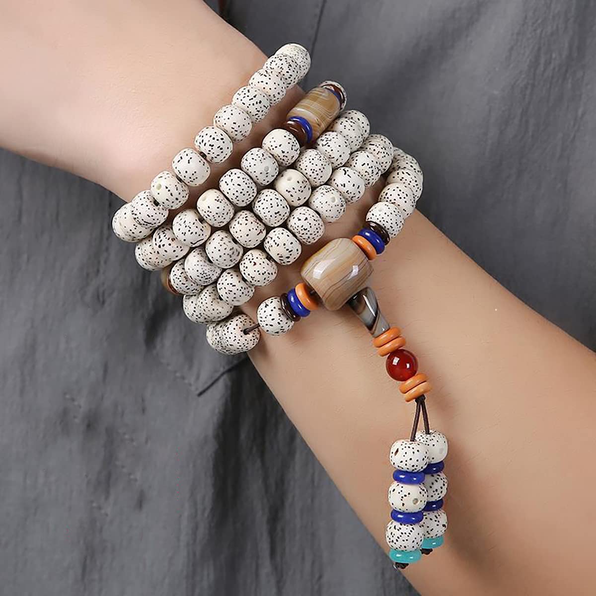 FAZOVIN Handmade 108 Bodhi Seeds Mala Beads Tibetan Buddhist Prayer Beads Bracelet for Women with Black Dzi Bead