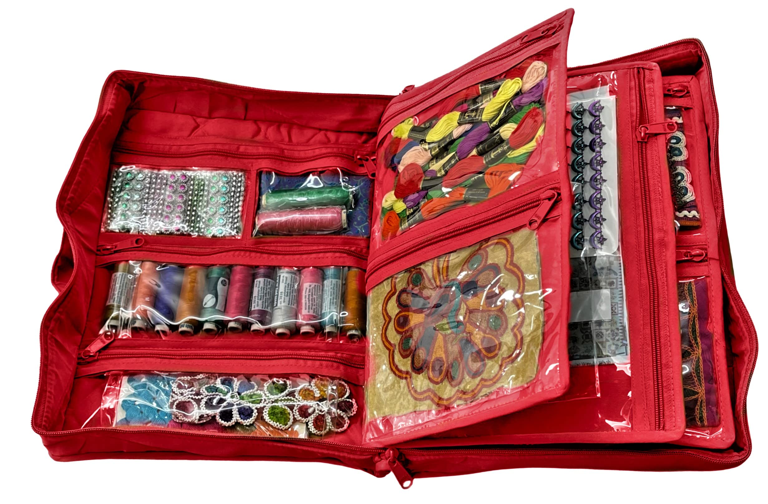 Yazzii Quilter’s Project Bag with 19 Pockets - Storage Craft Bag Organizer - Craft Organizers & Storage for Quilting, Sewing & More -Red