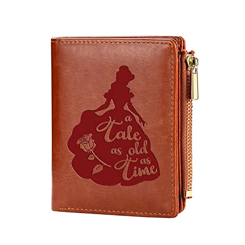 KBVWHW A Tale As Old As Time Beauty and The Beast Leather Wallet for Women Girls Daughter TV Movie Inspirational Gifts for Her Daughter (Brown)
