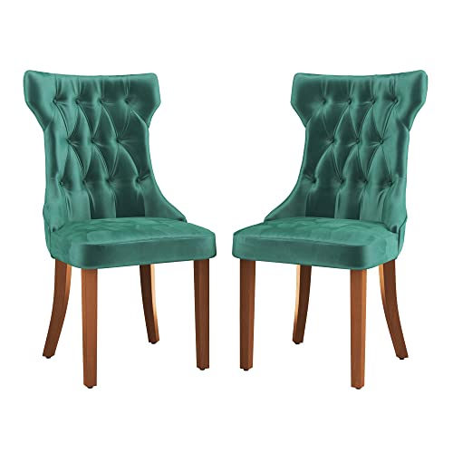 DHP Clairborne Dining Chair, Set of 2, Emerald Green Velvet