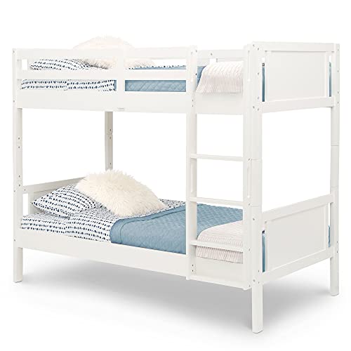 Delta Children Convertible Twin Over Twin Wood Bunk Bed with Ladder and Guardrails – Use as Bunk Bed or 2 Stand-Alone Twin Beds – Bed Ships in 2 Boxes, White