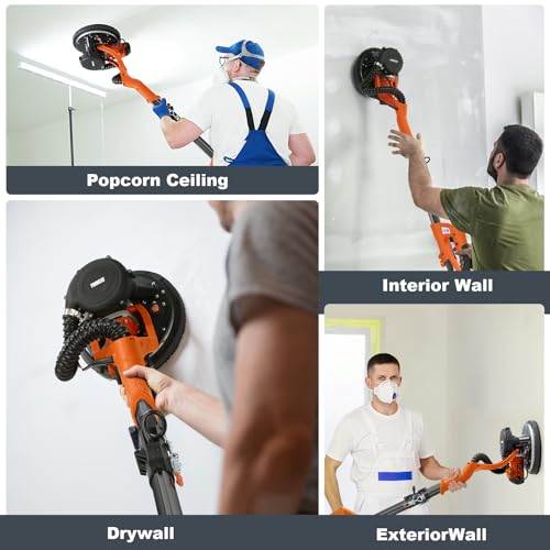 FOINCEF 950W 8-Amp Drywall Sander with Vacuum Attachment, Lijadora para Drywall, 7 Variable Speed with Vacuum Dust Collector, Lightweight Dustless with 360° Light for Ceilng Floor Plastered Popcorn