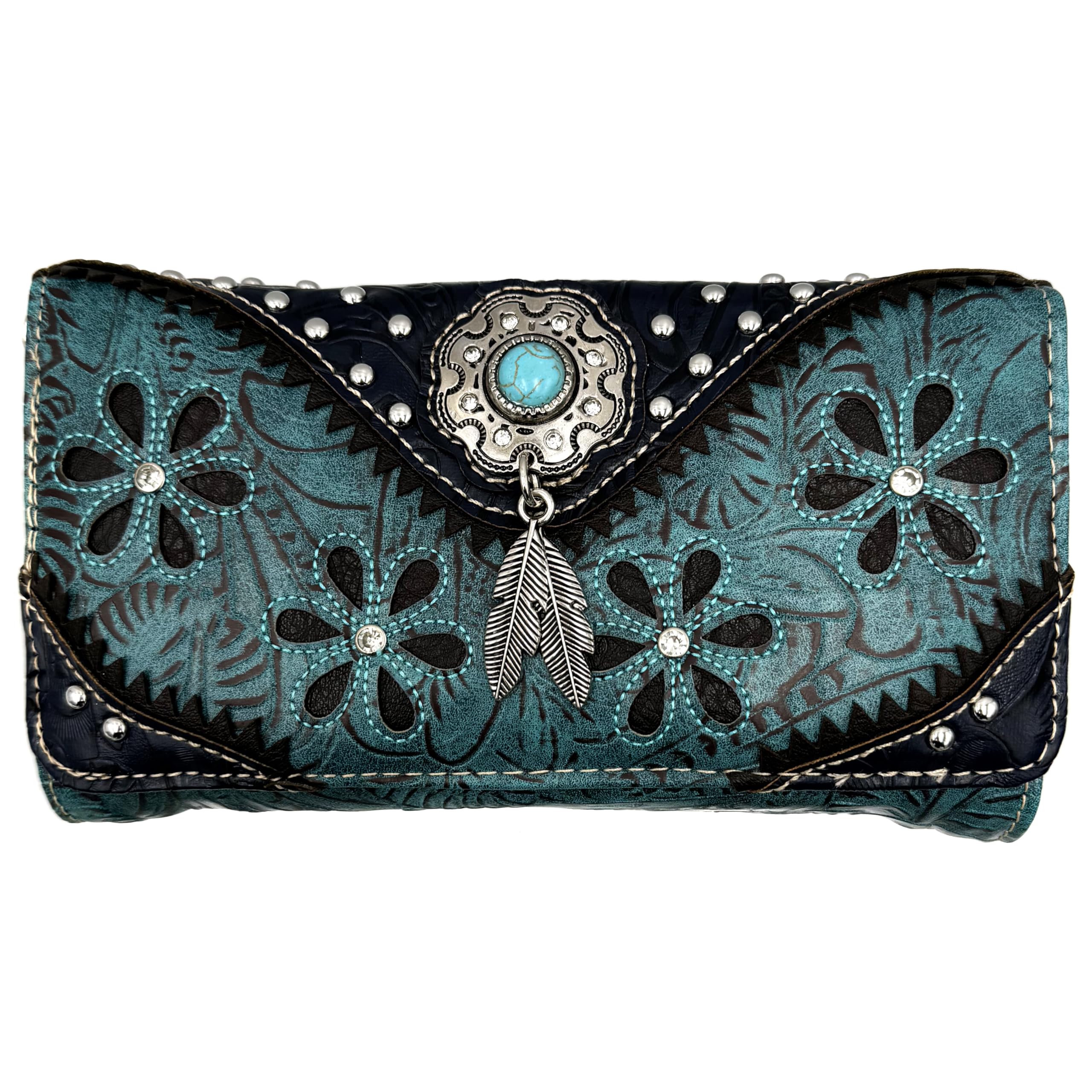 Western Floral Pu Leather Turquoise Concho Women Tote Purse Wallet Turquoise