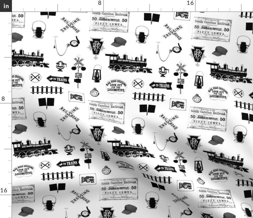 Spoonflower Fabric - Railroad Small Train Trains Black Steam Printed on Petal Signature Cotton Fabric Fat Quarter - Sewing Quilting Apparel Crafts Decor