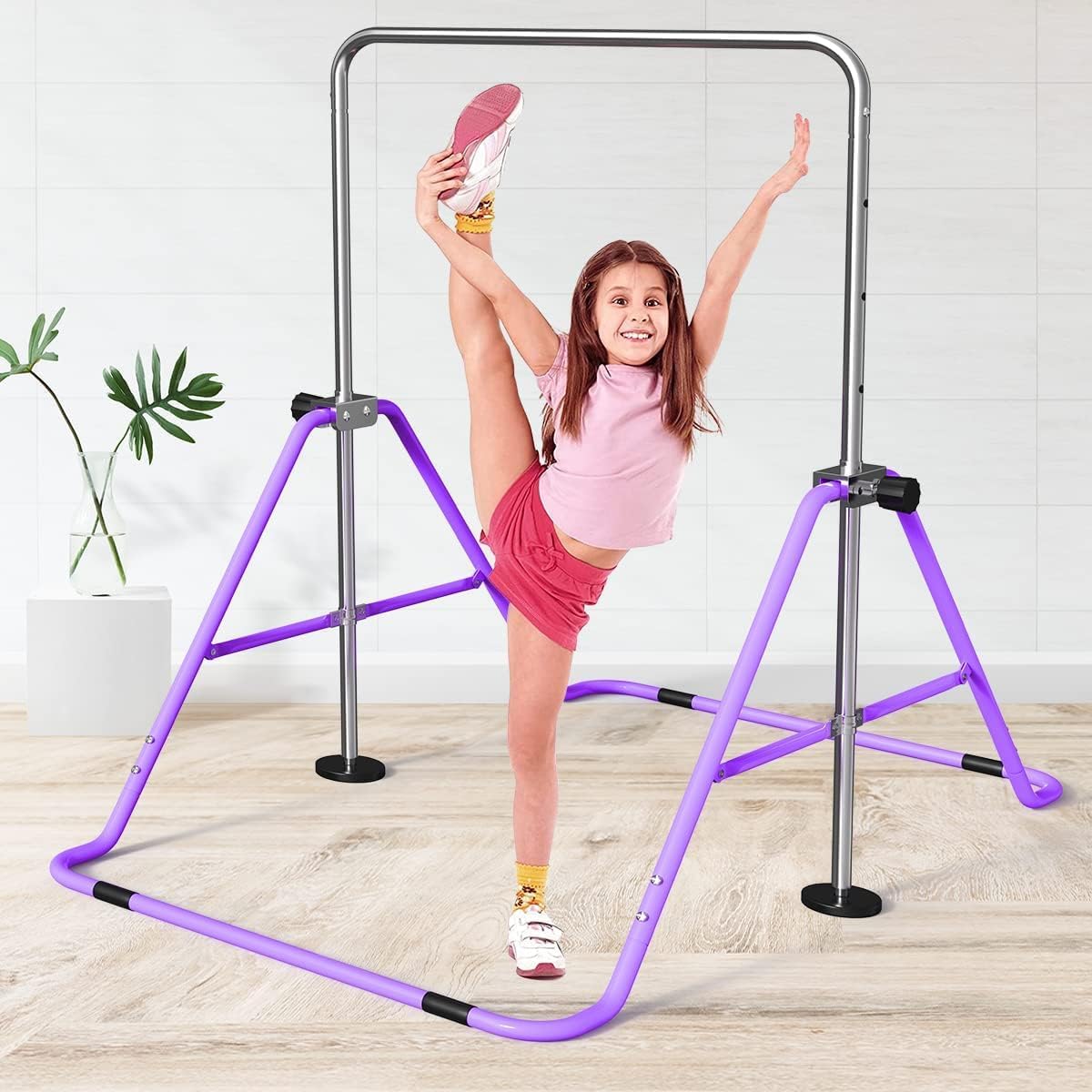 FBSPORT Gymnastics Bar for Kids,Adjustable Height Gymnastic Horizontal Bars,Junior Training Bar Children Folding Training Monkey Bars for Home Using