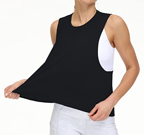 THE GYM PEOPLE Women's Open Cross Back Workout Tank Tops Loose Fit Sleeveless Yoga Running Shirts Black