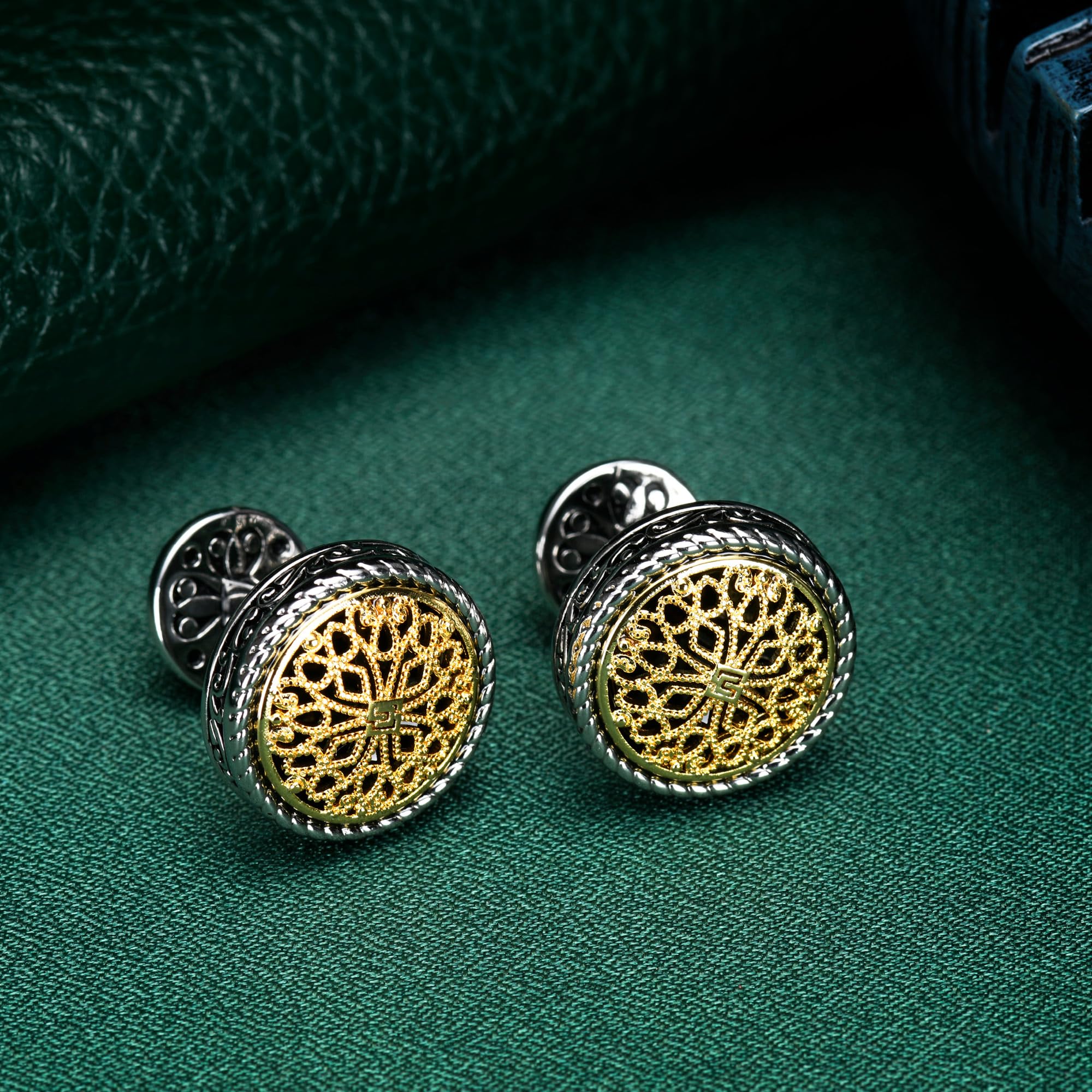 Cuff Links Mens, Cufflinks for Men, 18K Gold Plated Cufflinks with Gift Box for Wedding, Birthday, Anniversary and Father's Day