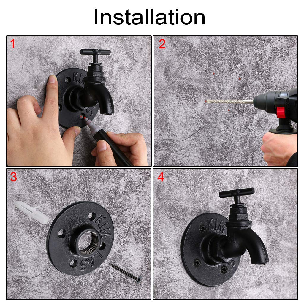 Sumnacon 2 Pcs Industrial Pipe Coat Hook Racks- Heavy Duty Rustic Hat Robe Towel Holder Hanger, Wall Mounted Clothing Racks with Hardware for Home, Office, Electroplated Black Finish