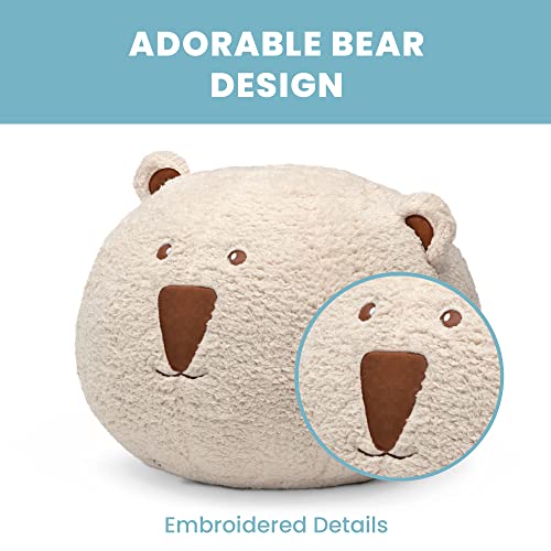 Delta Children Bear Plush Foam Pouf Ottoman, Cute Room Decor, Cream Sherpa/Faux Leather