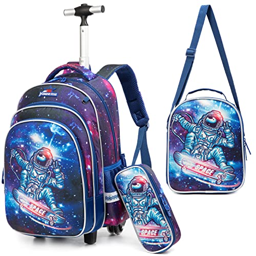 Meetbelify Boys Rolling Backpack Kids Backpacks with Wheels for Elementary Student School Bags Trolley Trip Luggage